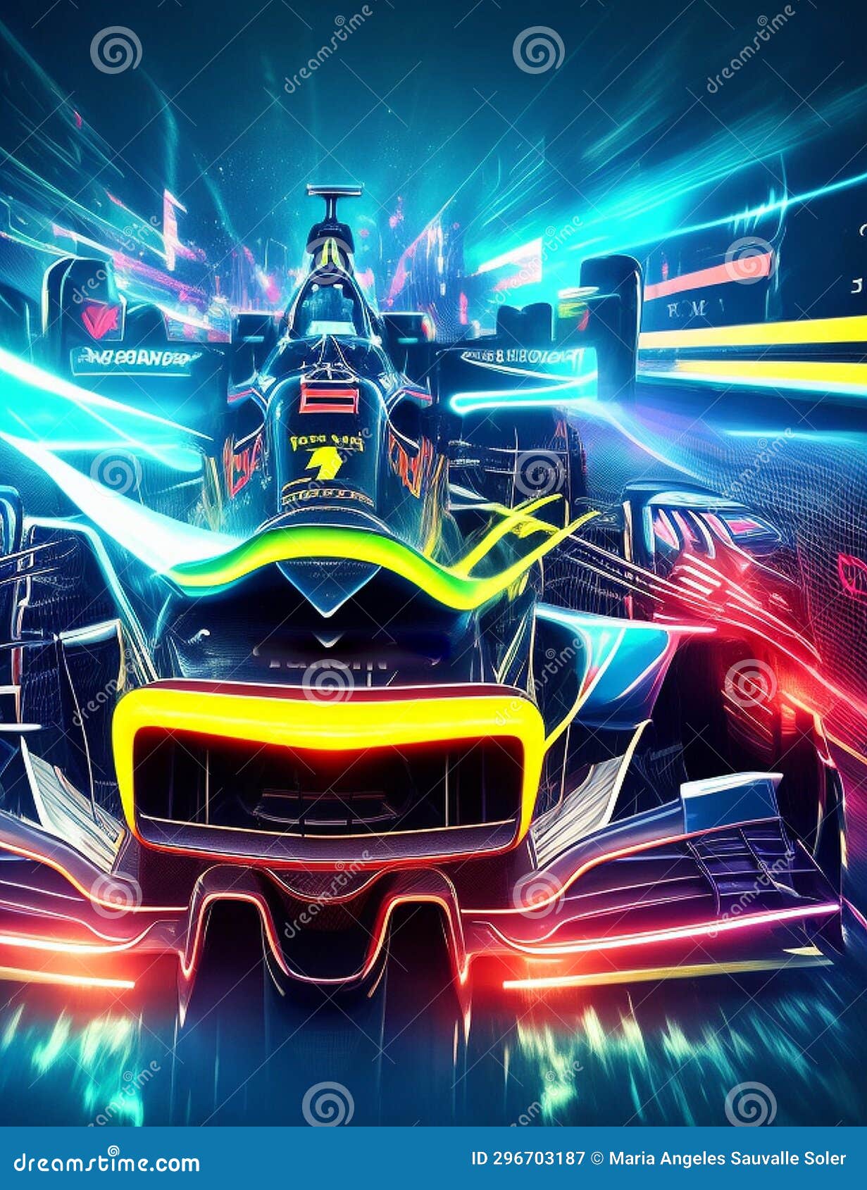 Illustration of a Formula 1 Vehicle with Bright Neon Colors Stock ...