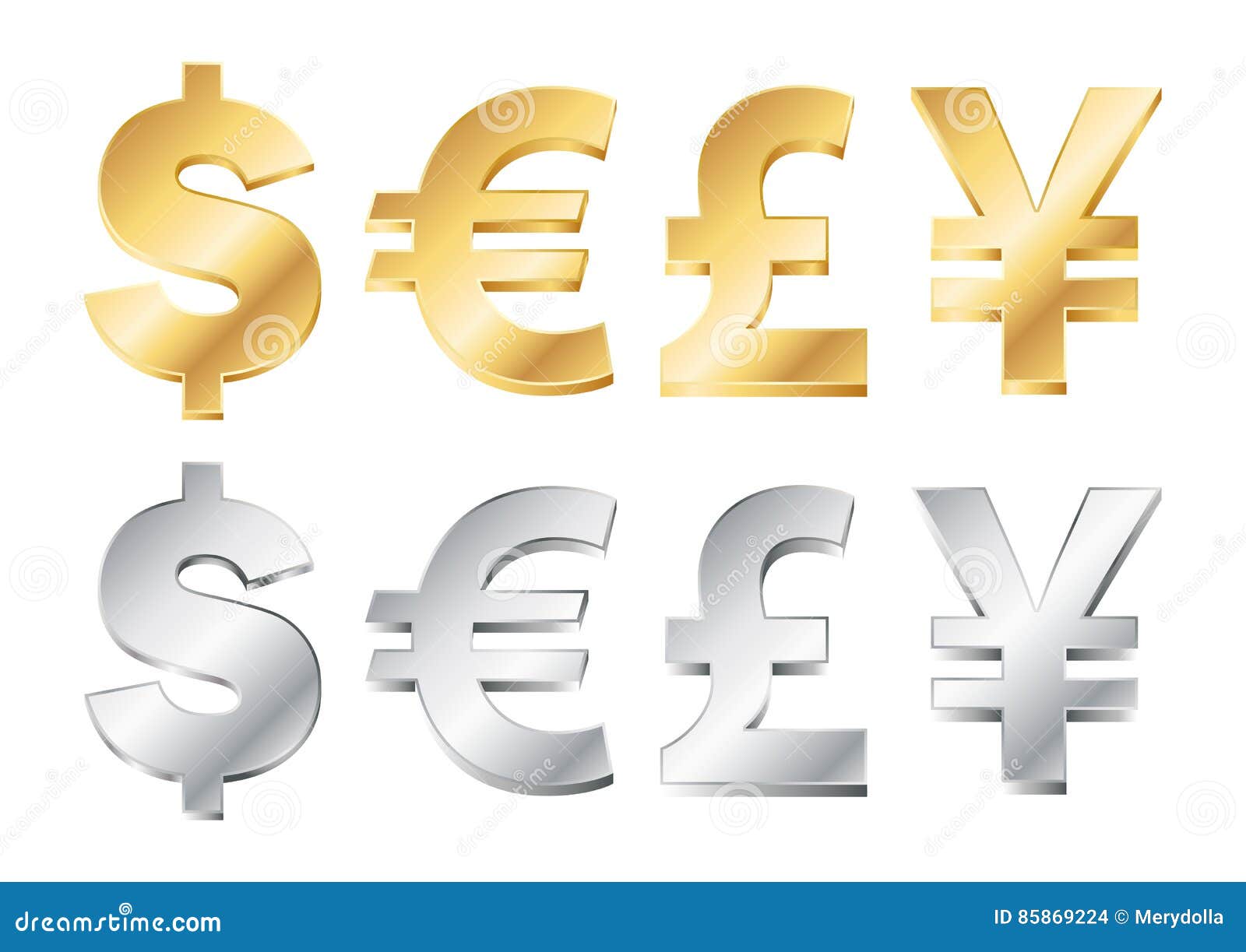 Illustration of Four Currency Signs in Gold and Silver Stock ...