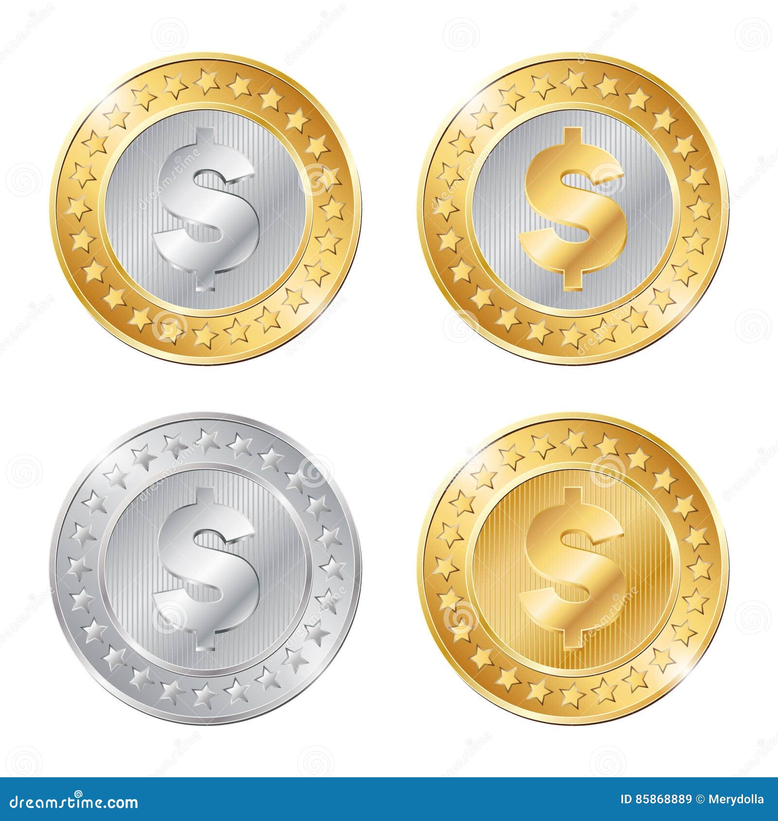 Illustration of Four Gold and Silver Coins Stock Illustration ...