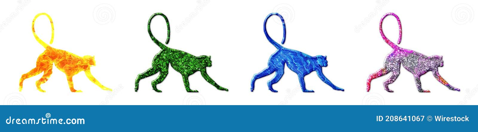 Illustration of Four Monkeys with Colorful Textures Isolated on a White ...