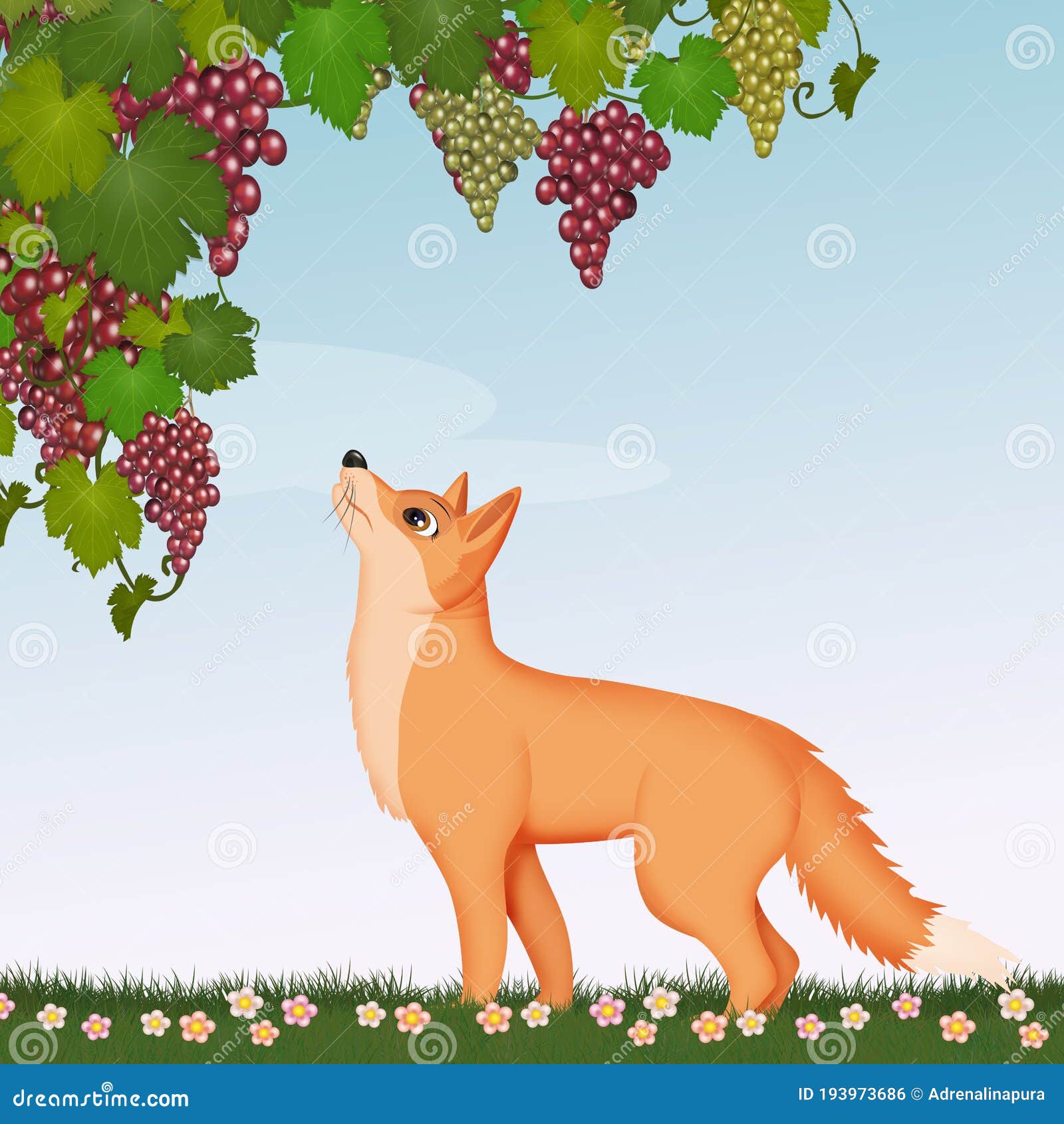 Illustration of Fox and Grapes Stock Illustration - Illustration of ...