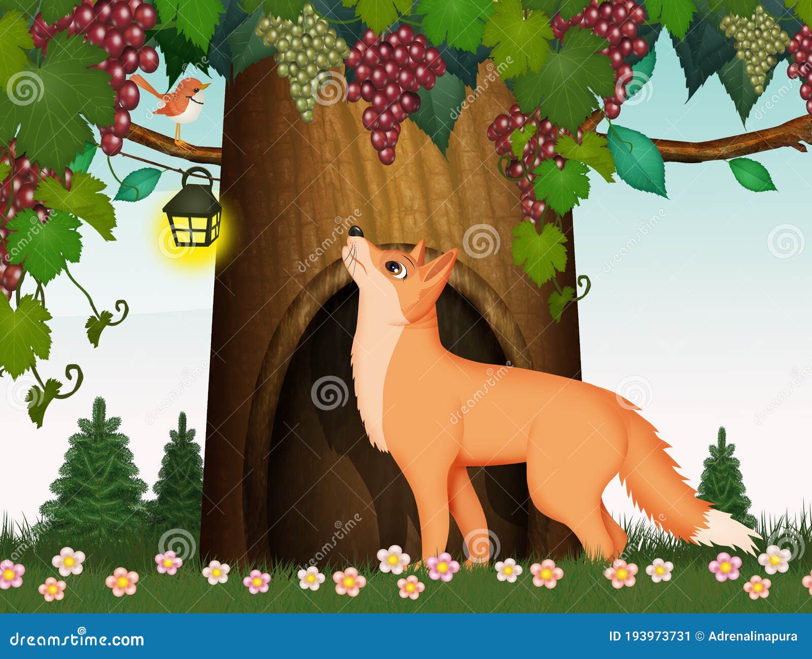Illustration of Fox Makes the House Under the Grapes Stock Illustration ...