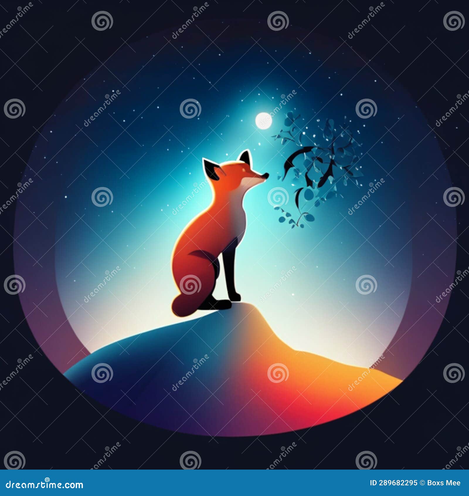 Illustration of a Fox in the Moonlight. Vector Illustration Stock ...