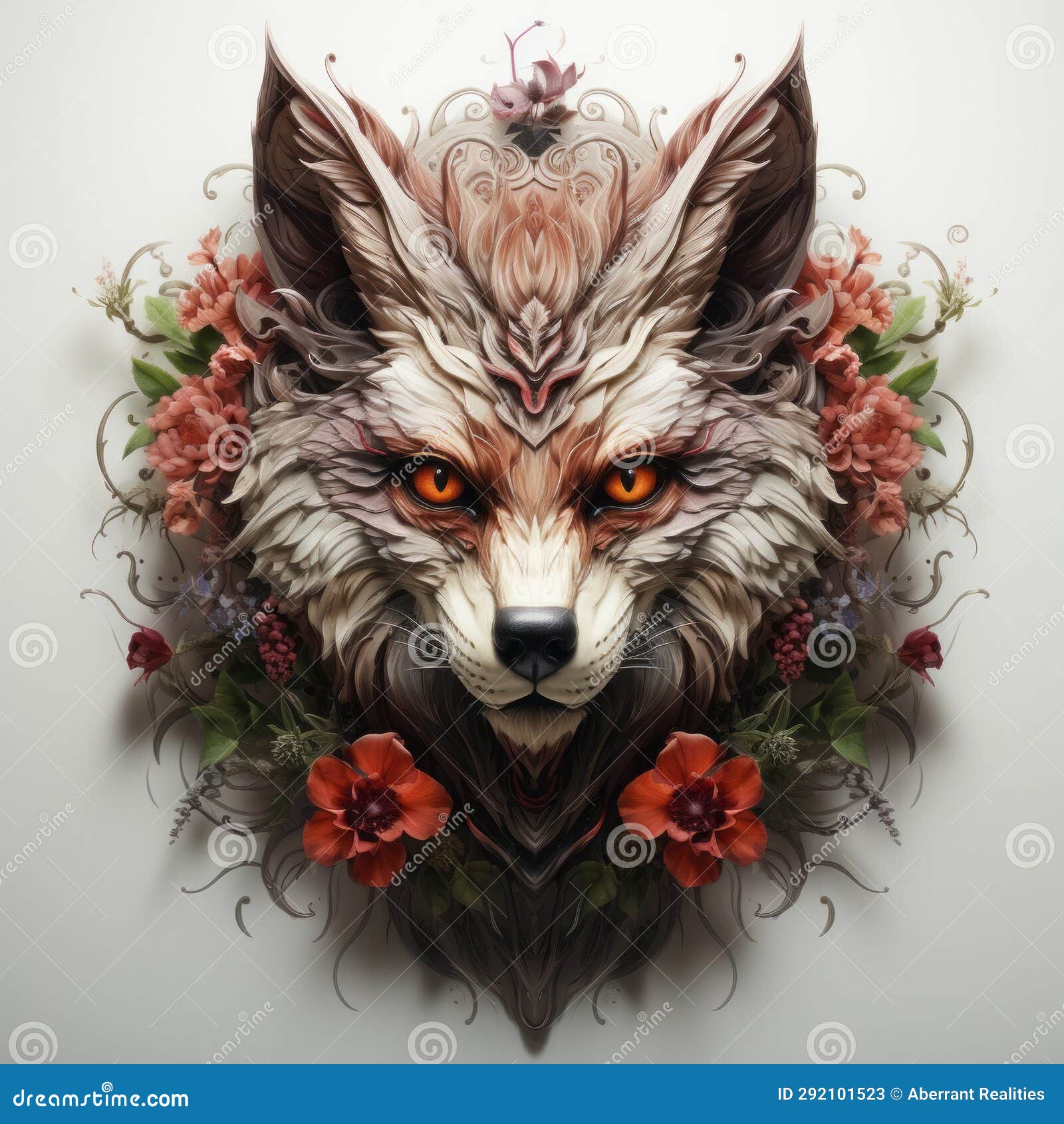 An Illustration of a Fox Surrounded by Flowers Stock Illustration ...