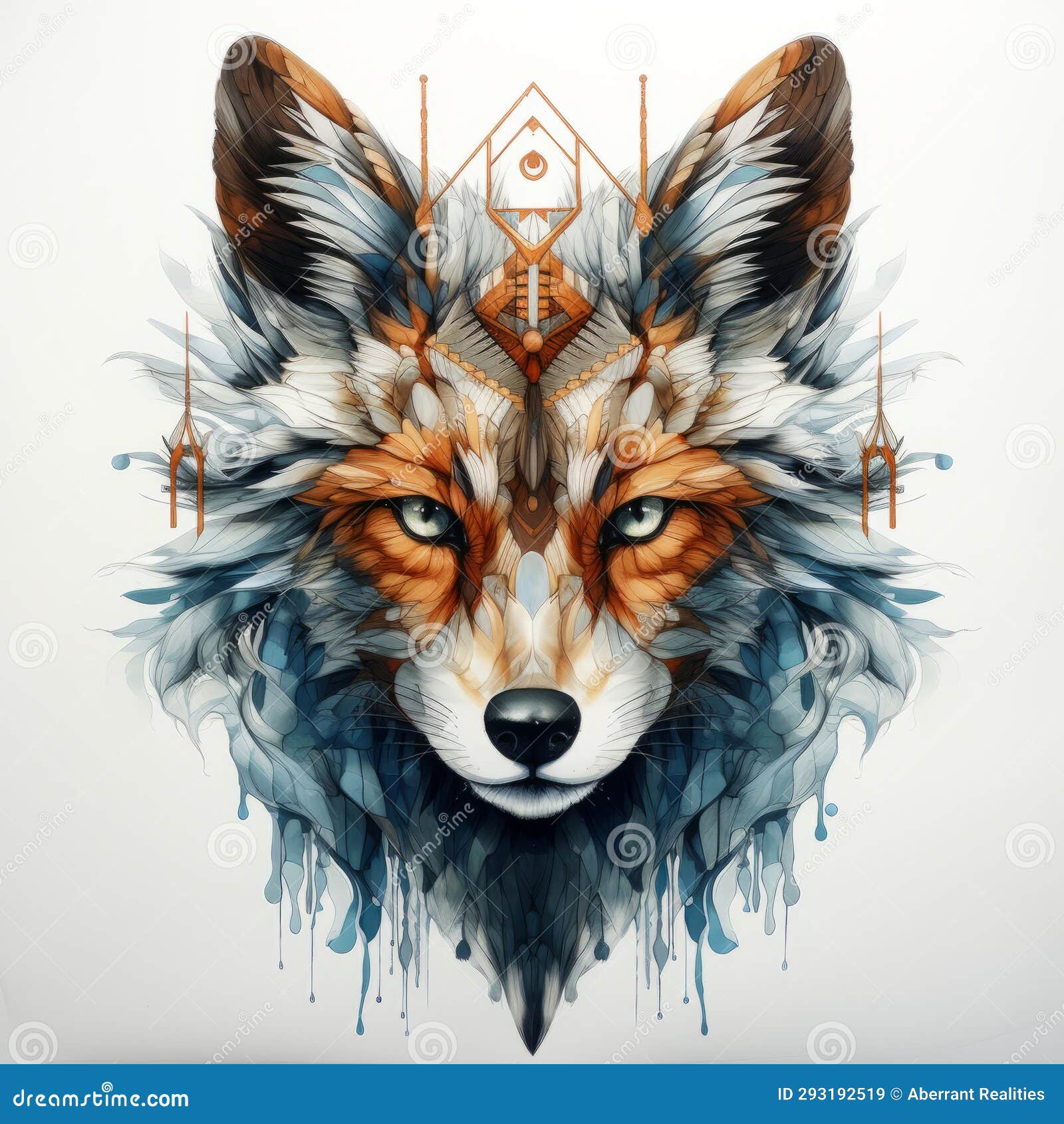 An Illustration of a Fox with Tribal Patterns on Its Head Stock ...