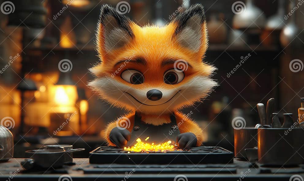 Illustration of a Fox Working in an Apron in a Workshop. Stock Image ...