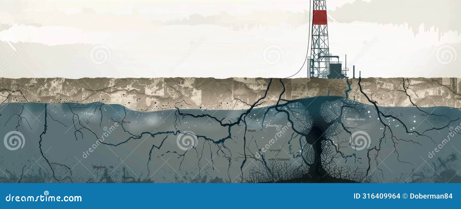 Illustration of a Fracking Site Demonstrating the Subsurface Extraction ...