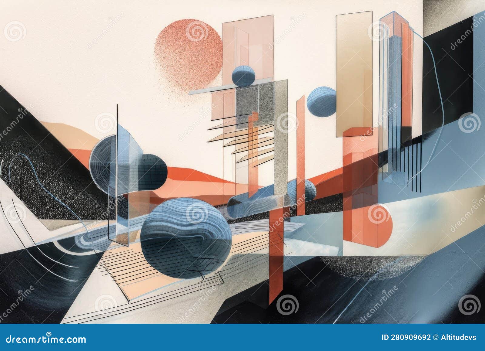 Illustration of Fragmented Shapes and Perspectives, with Focus on One ...