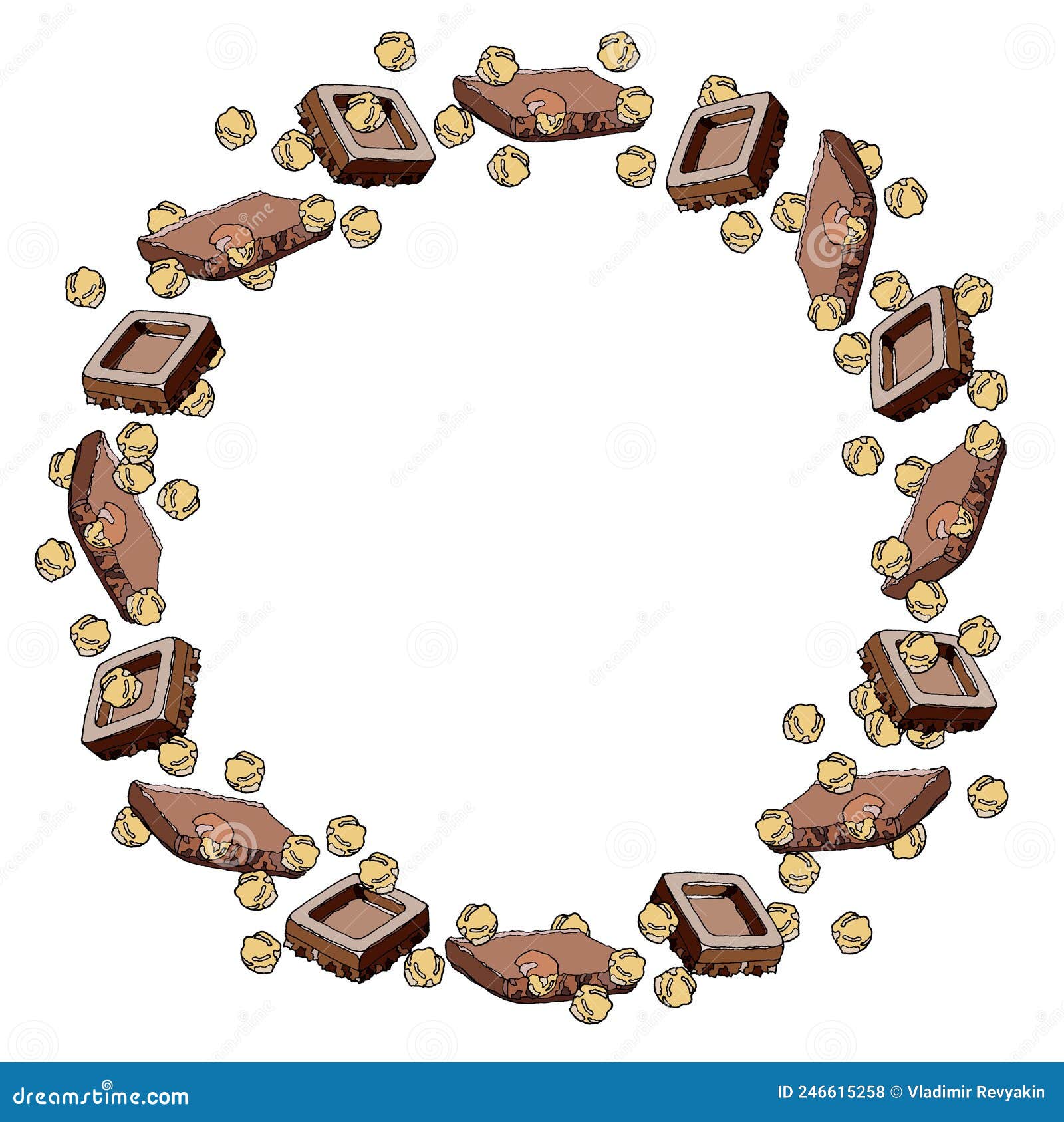 Illustration of a Frame Made of Chocolate Pieces with Nuts on a White ...
