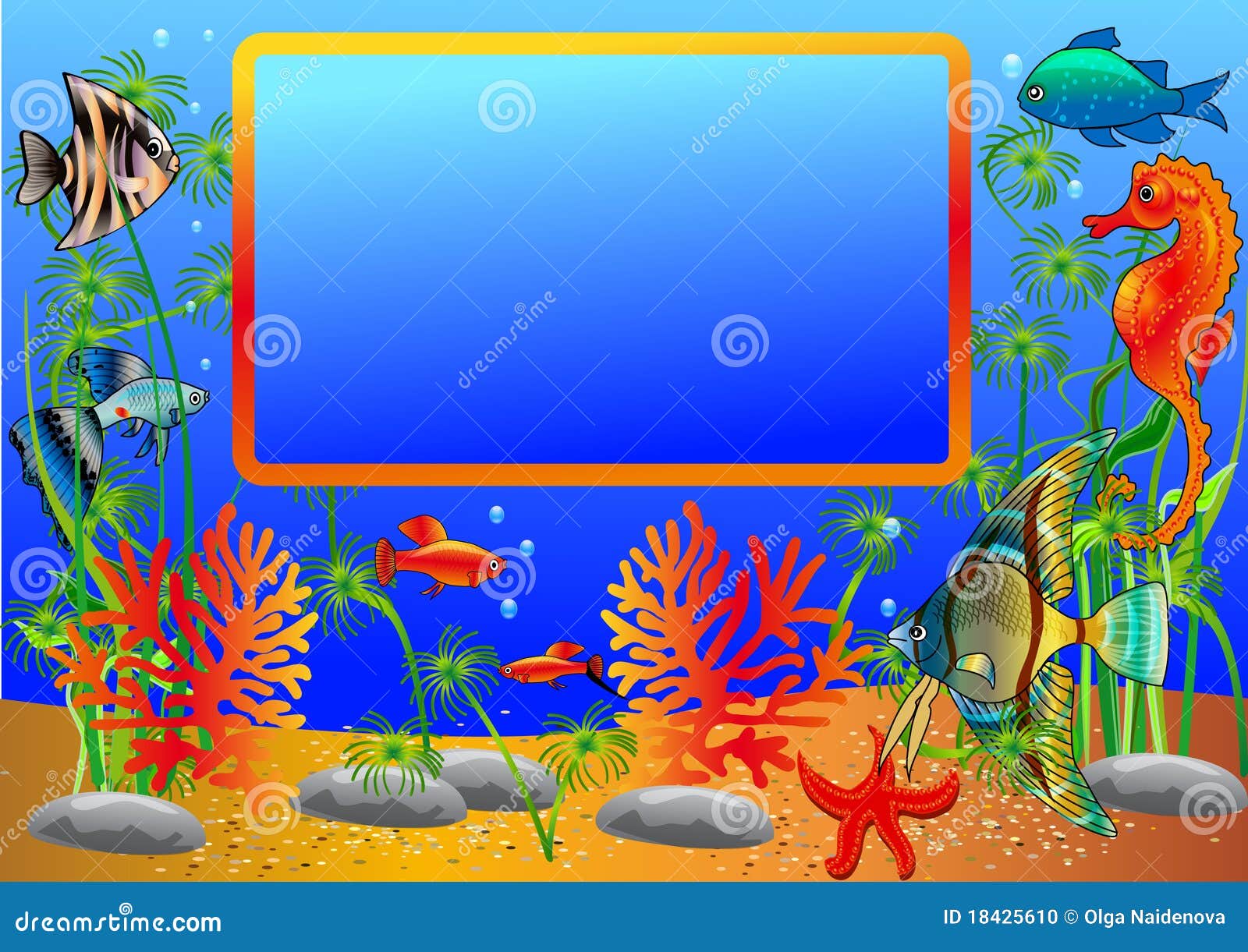 Illustration Frame with Undersea Fish Stock Vector - Illustration of ...