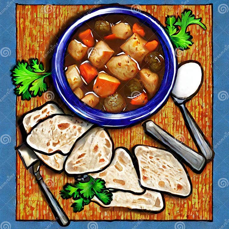 Illustration of a Fresh Stew with Meat and Vegetables Stock ...