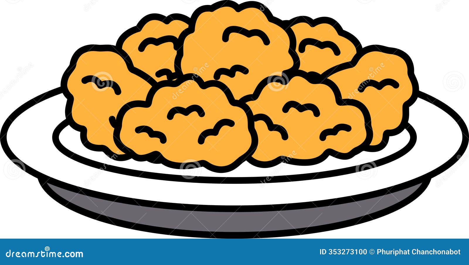 Illustration of Fried Chicken Nuggets in Line Art Style Stock ...