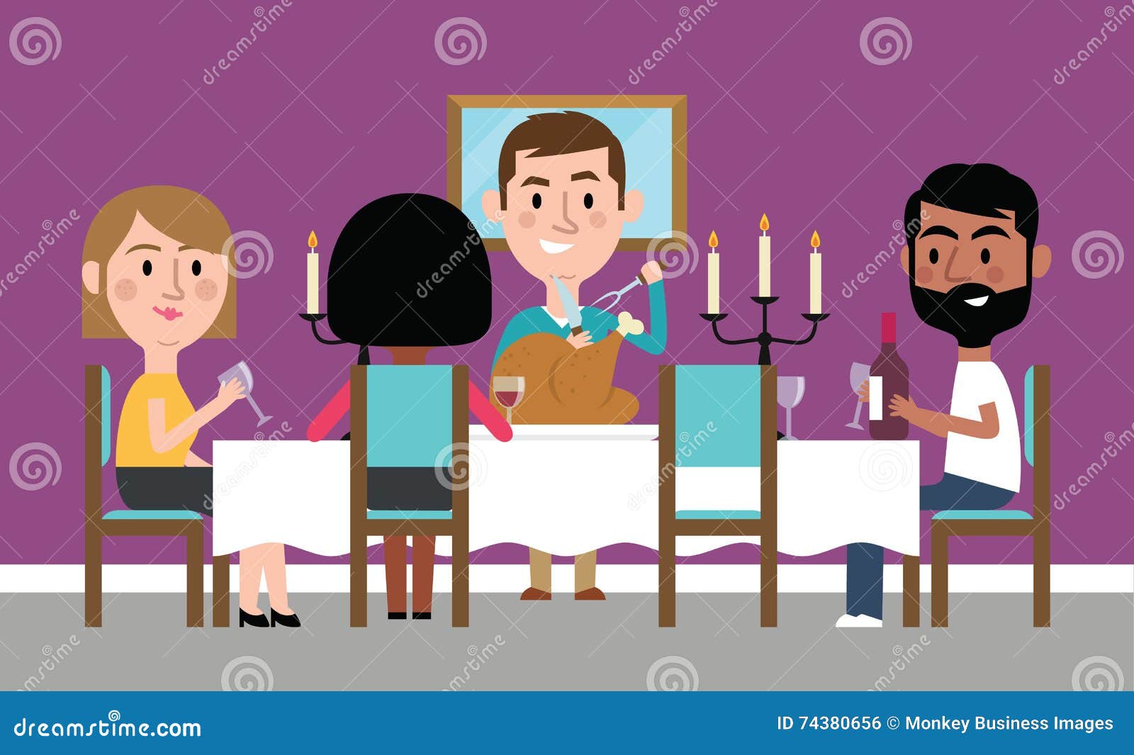 Illustration of Friends Having Dinner Party at Home Stock Vector ...