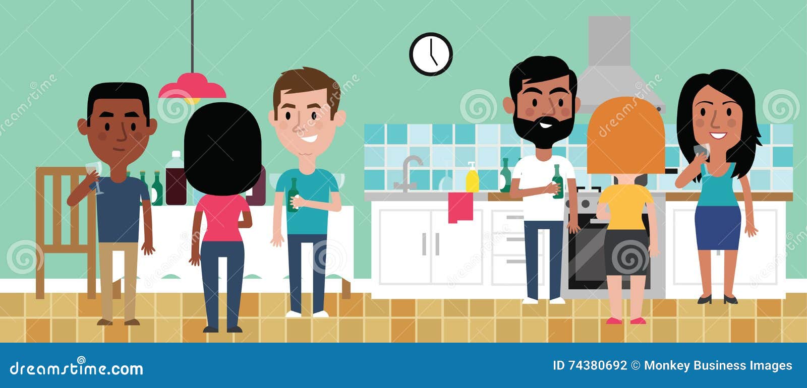 Illustration of Friends Having Party in Kitchen at Home Stock Vector ...