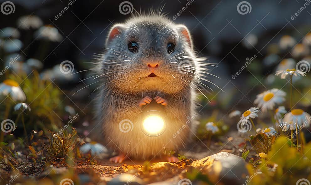 Illustration of a Frightened Hamster with a Flashlight in the Forest ...