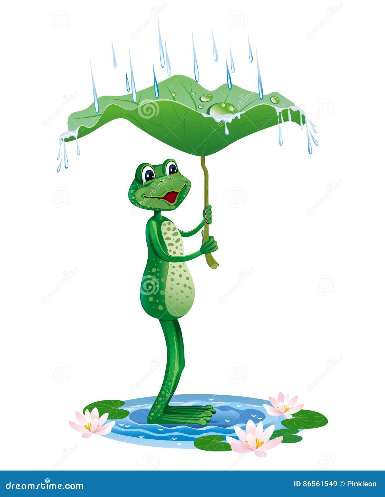 Illustration of a Frog Hiding from the Rain Under a Leaf Stock ...