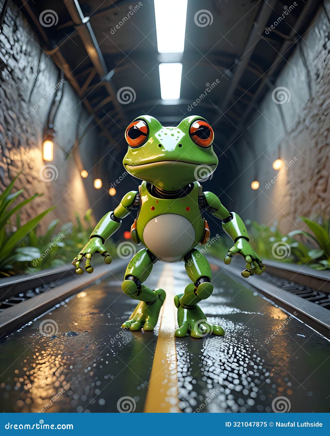 Illustration of a Frog Robot Walking Down the Hall Stock Illustration ...