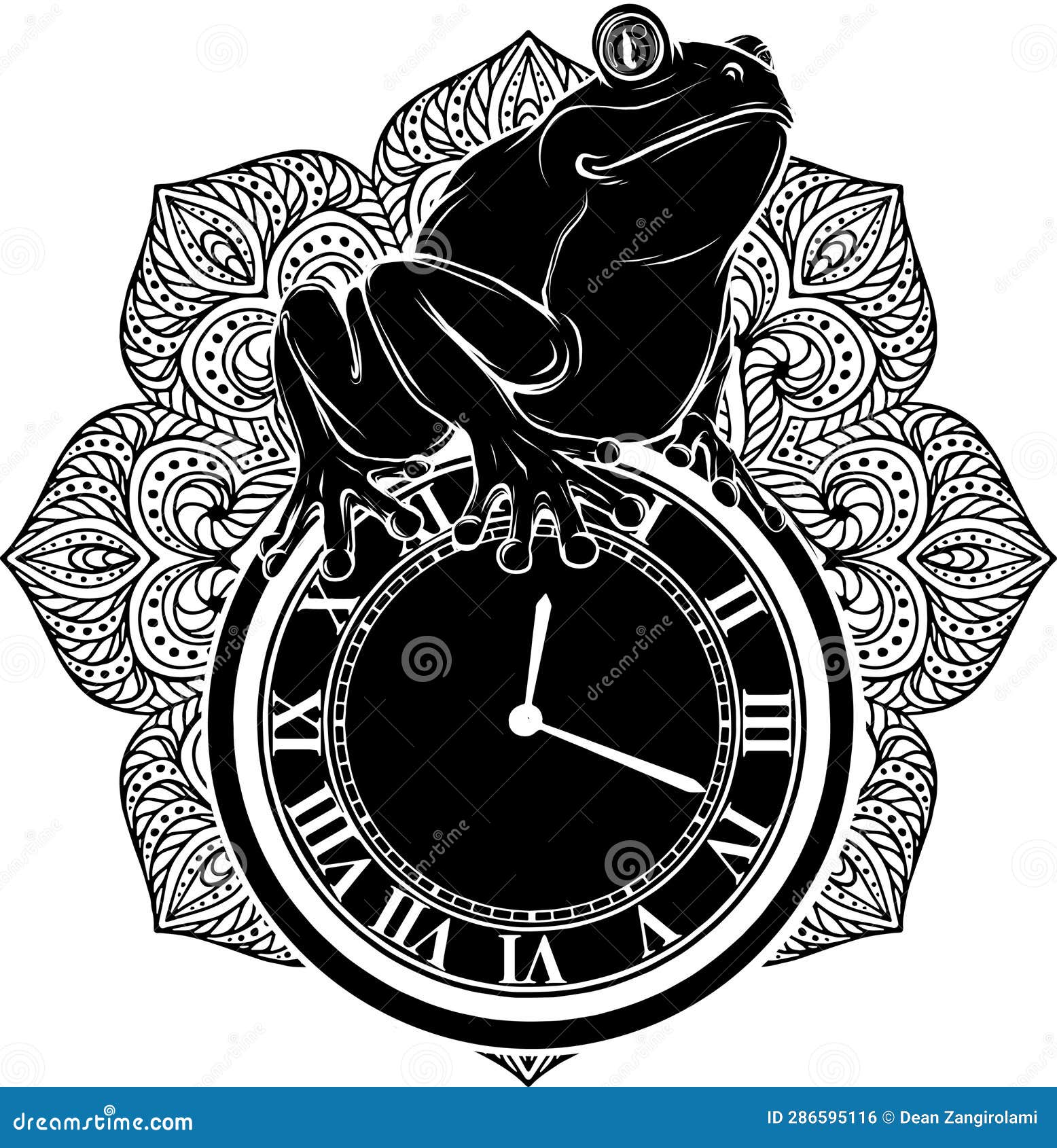 Black Silhouette of Frog Sitting on Clock Stock Illustration ...