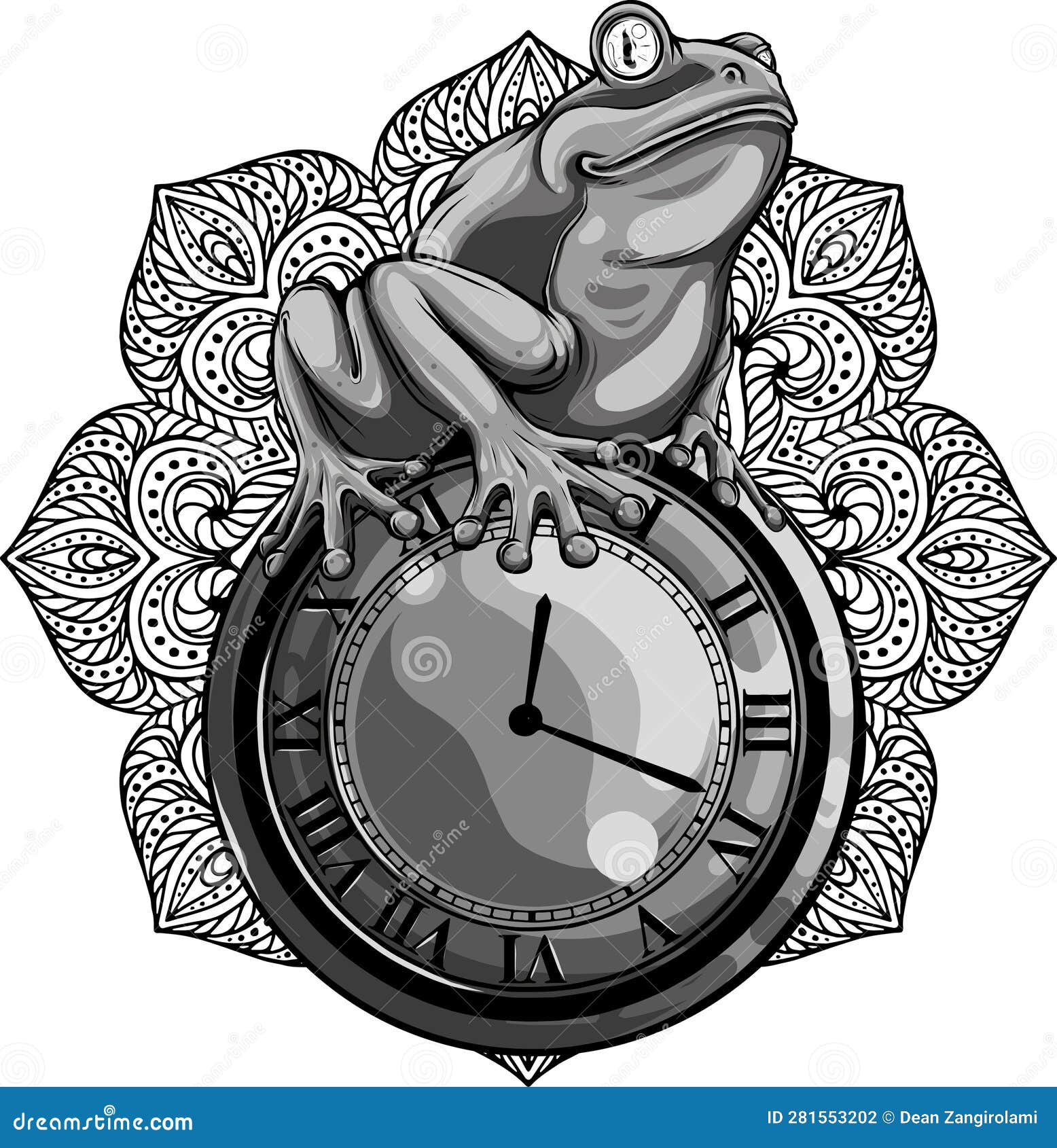 Monochromatic Illustration of Frog Sitting on Clock Stock Vector ...