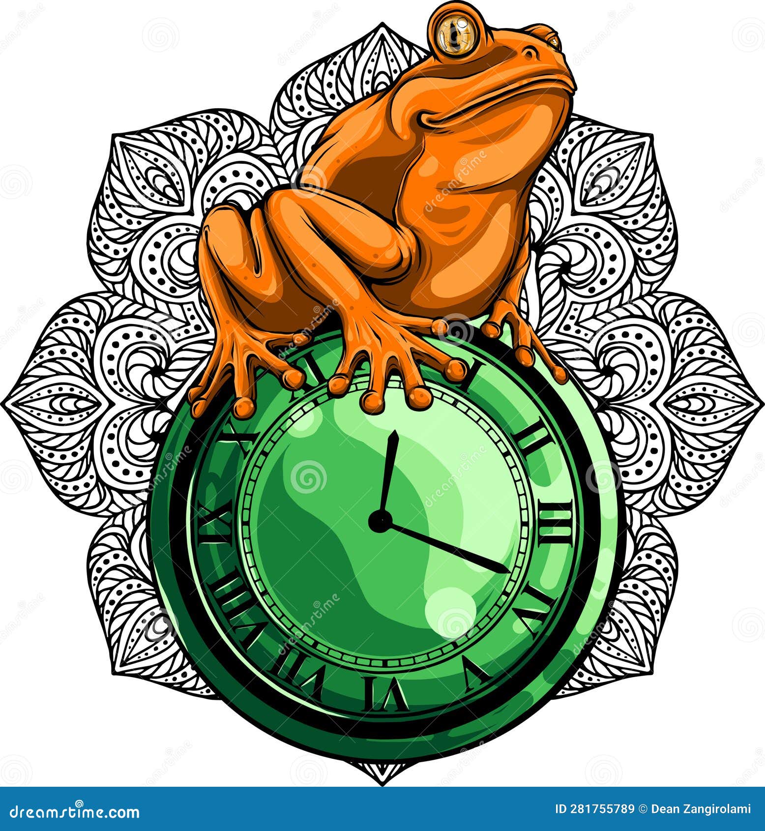Vector Illustration of Frog Sitting on Clock Stock Vector ...