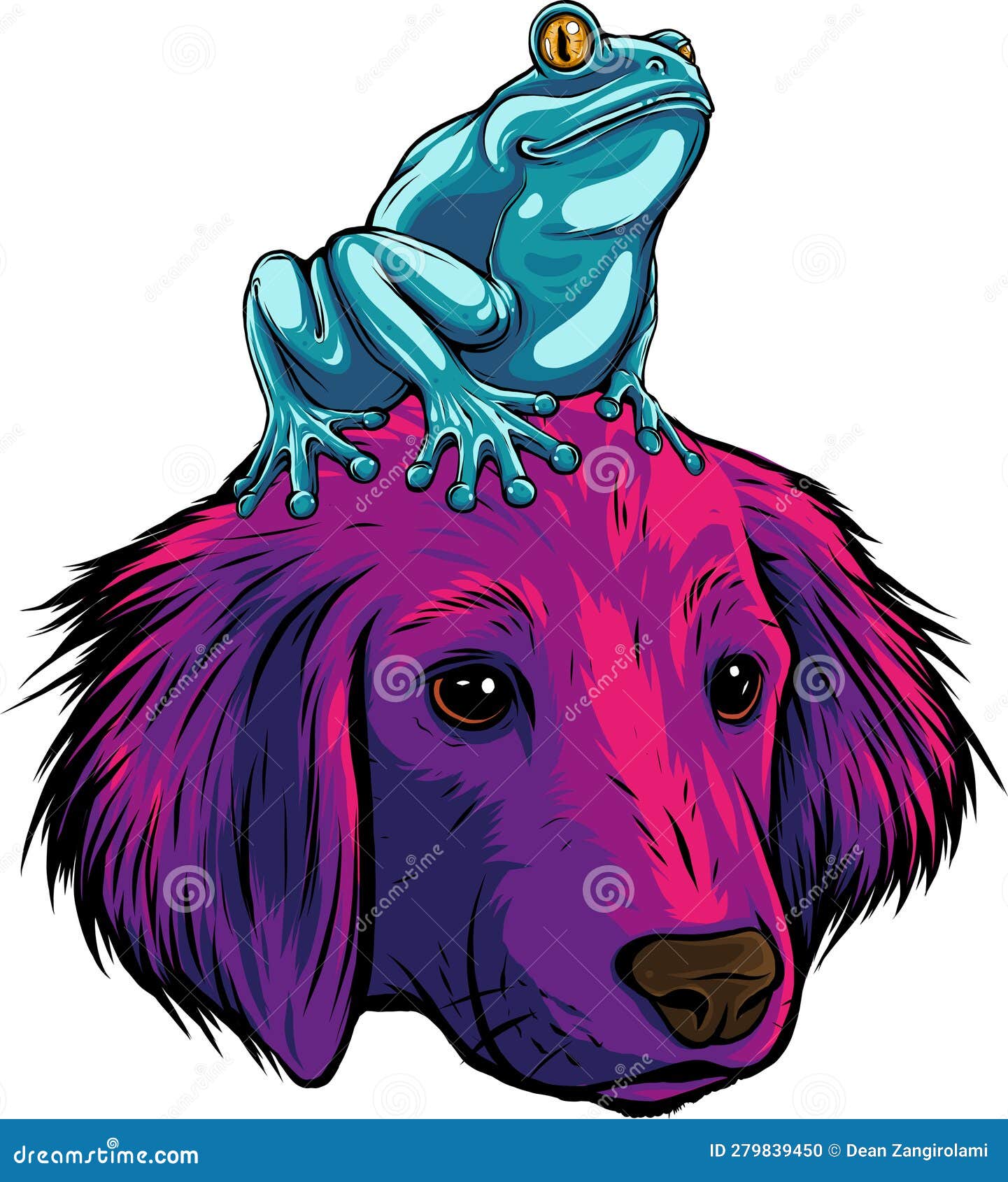 Vector Illustration of Frog Sitting on Dog Head Stock Vector ...
