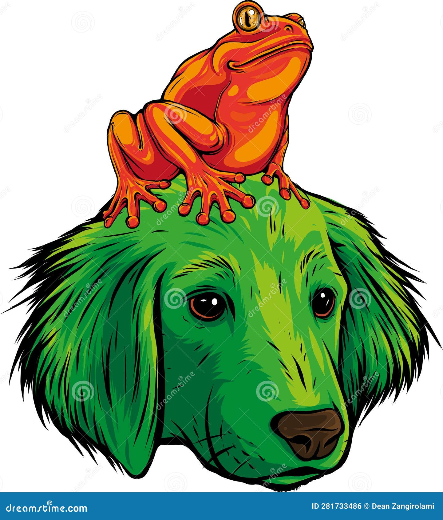 Vector Illustration of Frog Sitting on Dog Head Stock Vector ...
