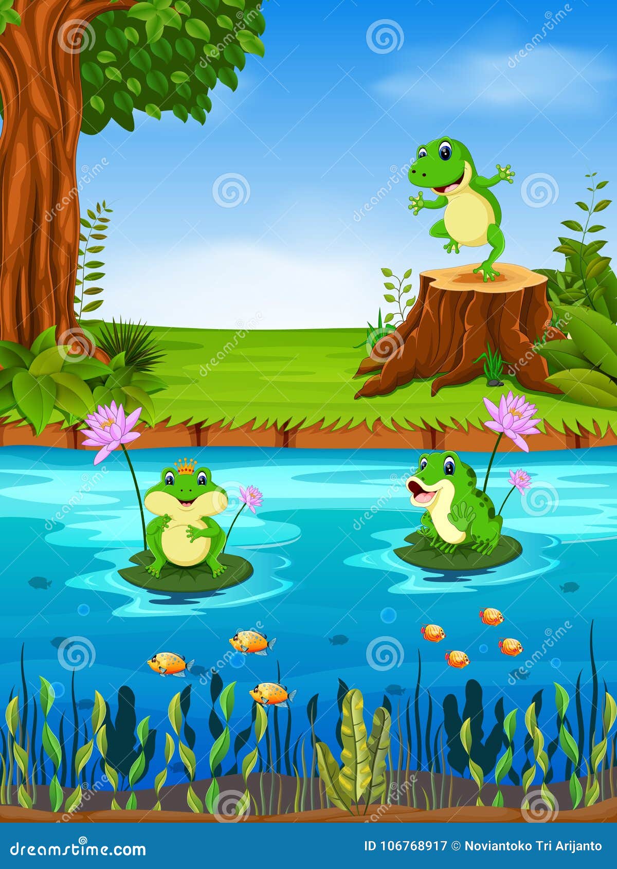 Frog swimming in the river stock vector. Illustration of exotic - 106768917