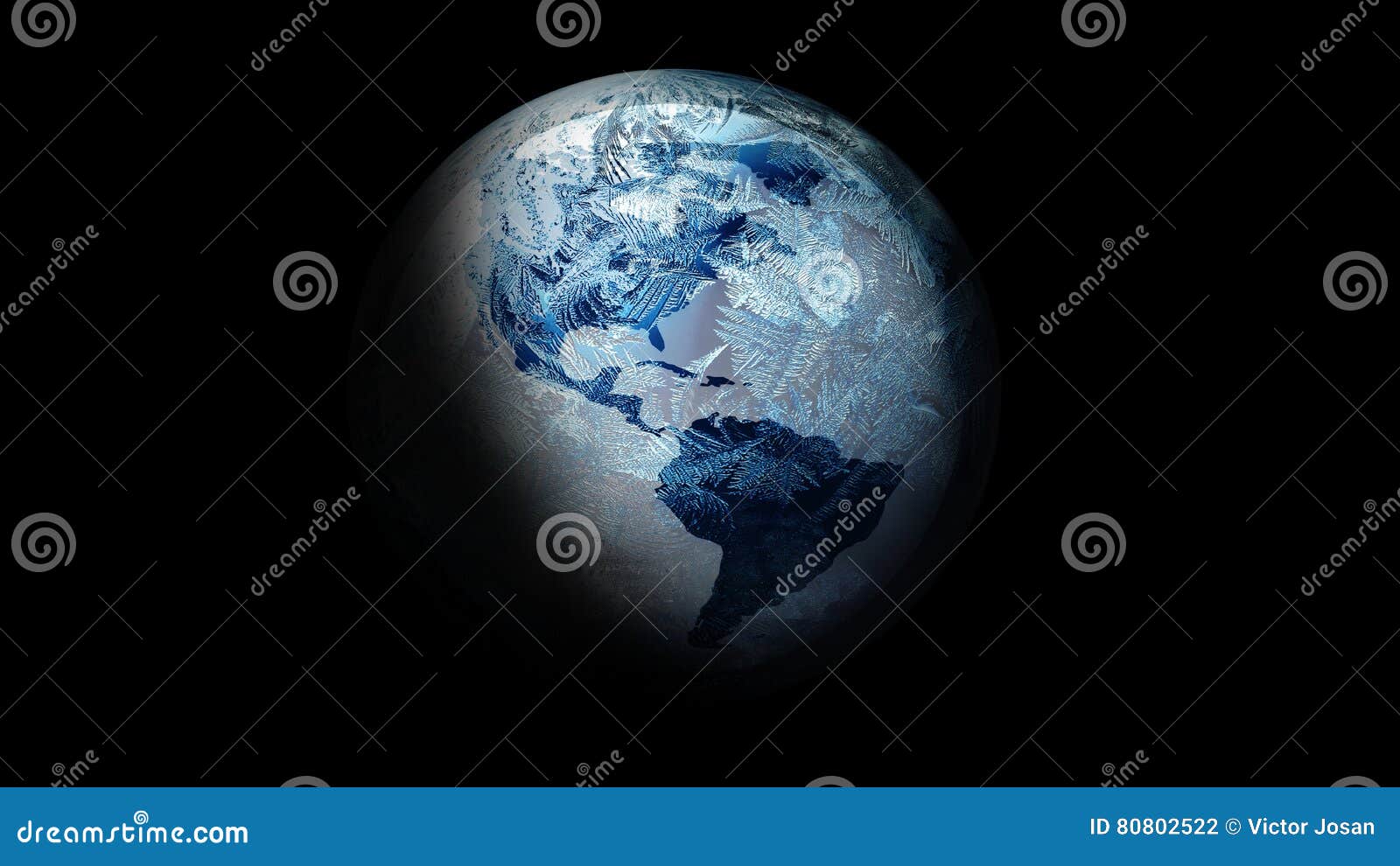 Illustration of Frozen Earth in Space. on a Black Background Stock ...