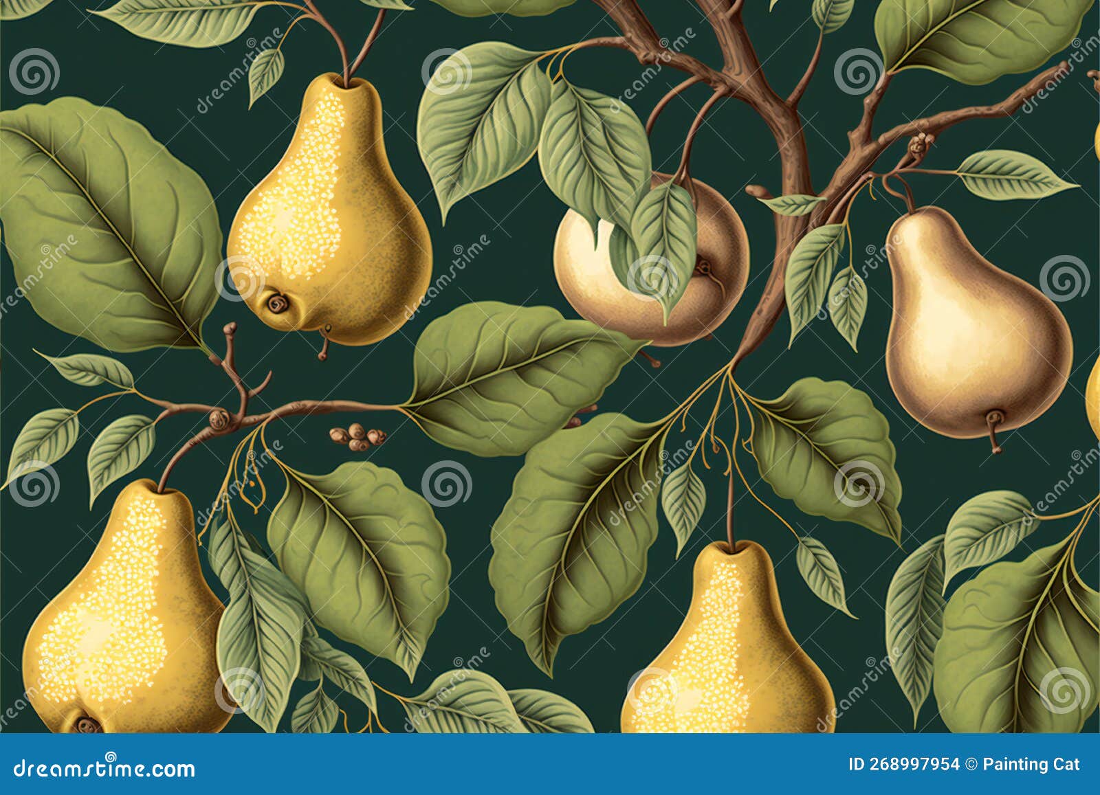 Fruit Pattern Seamless Pattern of Pears and Leaves, Digital ...