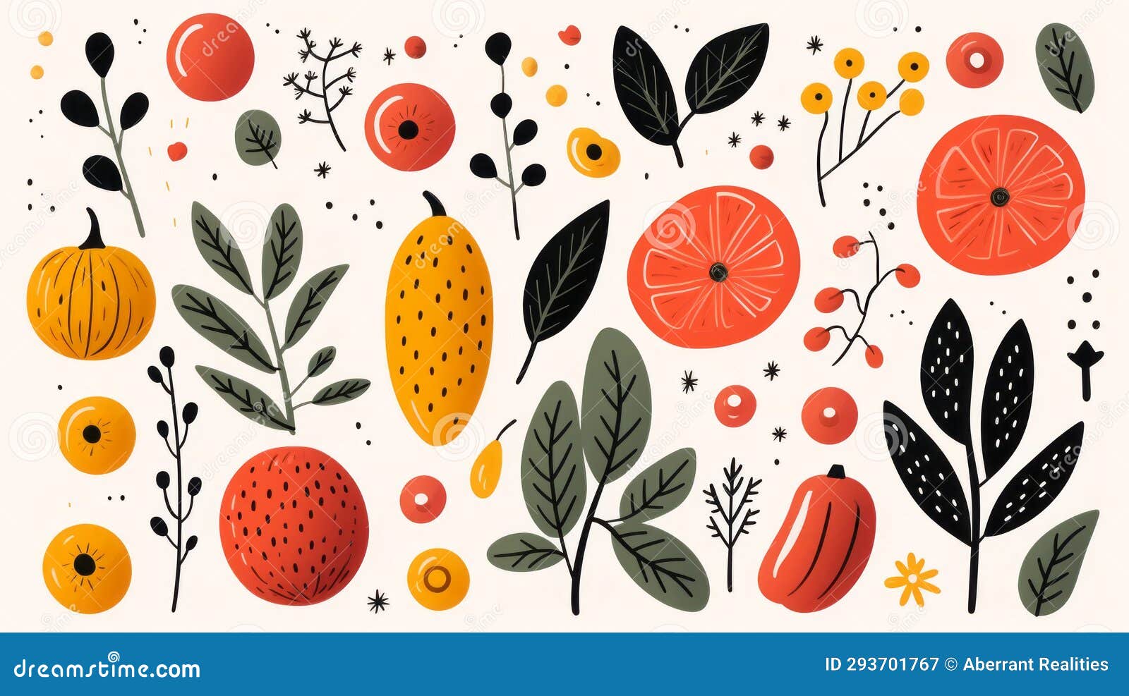 An Illustration of Fruit and Vegetables on a Beige Background Stock ...