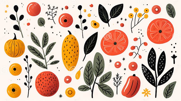 An Illustration of Fruit and Vegetables on a Beige Background Stock ...