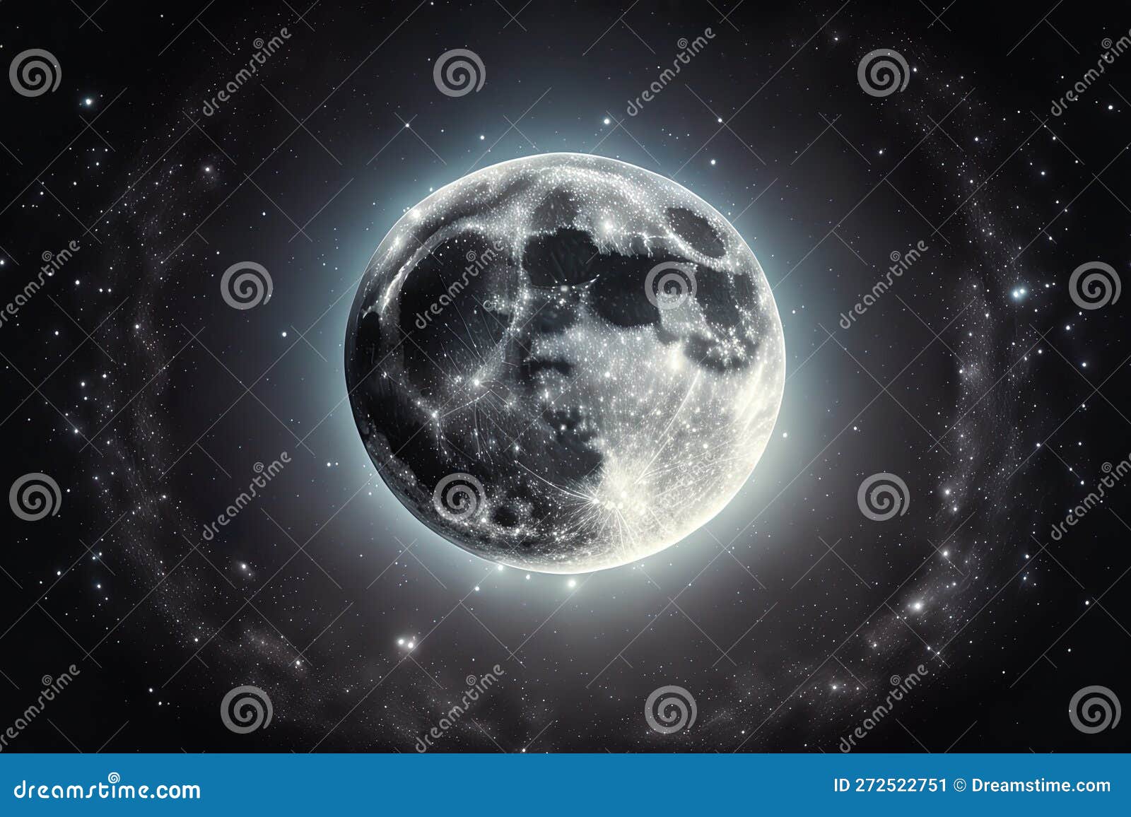 Illustration of a Full Moon with a Halo Against a Background of Stars ...