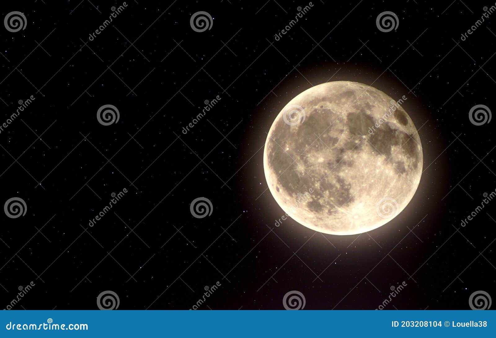 Illustration of a Full Moon with a Halo Offset Against Stars in Space ...