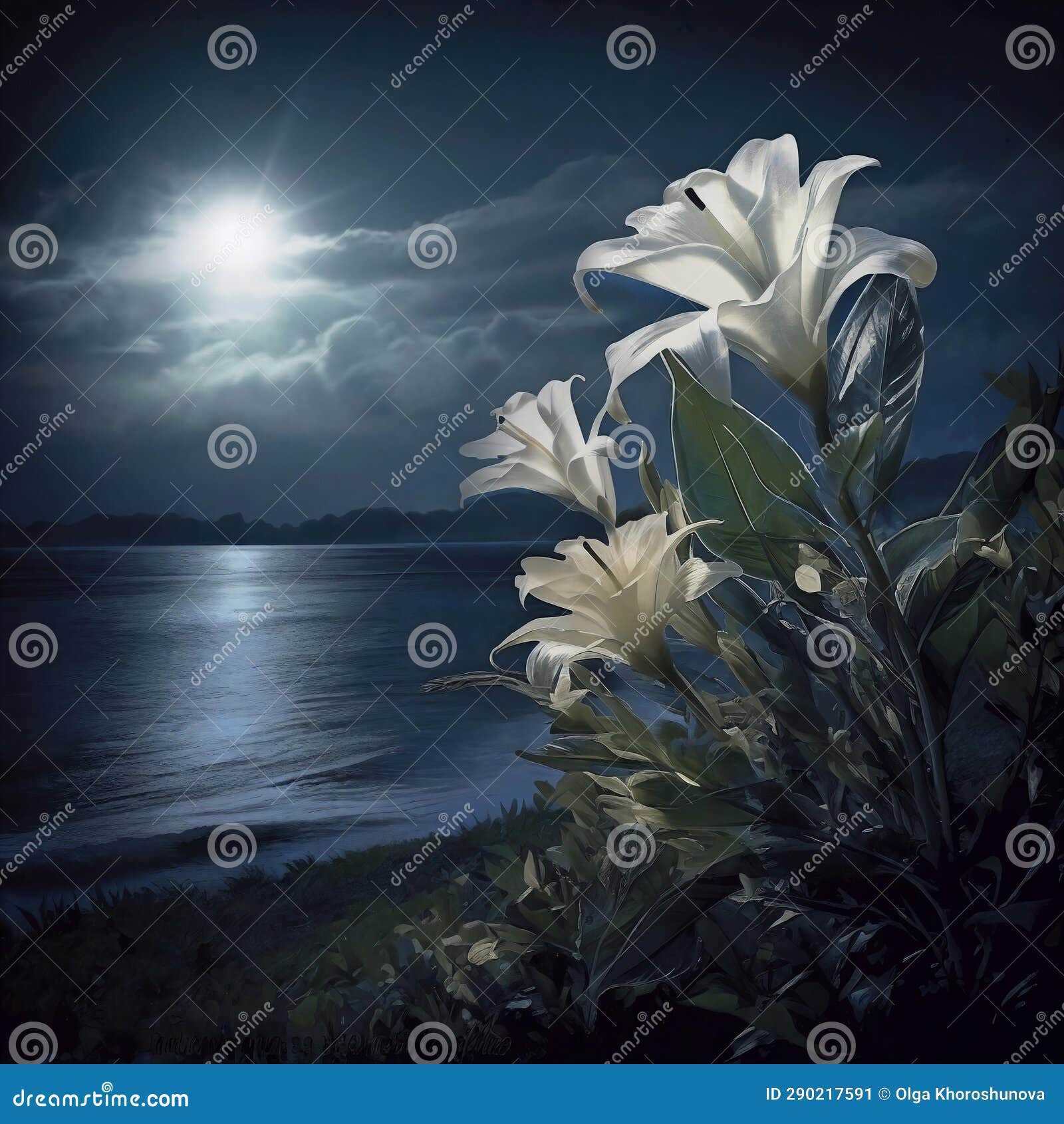 Illustration of the Full Moon Rises Over the Sea. Generative AI Stock ...