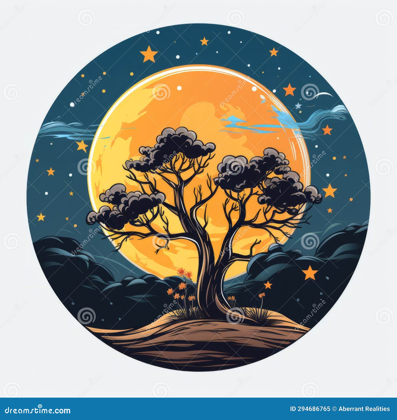 An Illustration of a Full Moon with Trees in the Background Stock ...