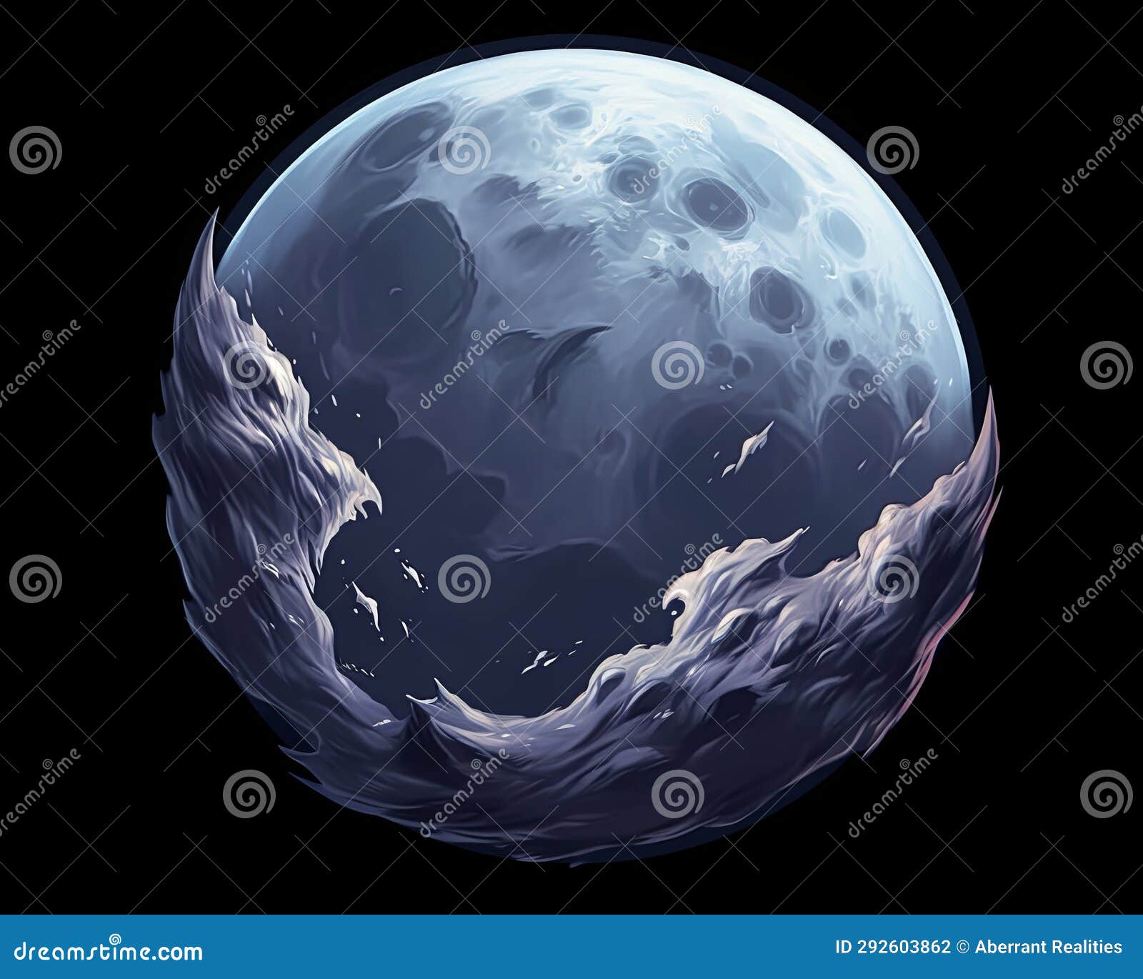 An Illustration of a Full Moon with Waves in the Background Stock ...