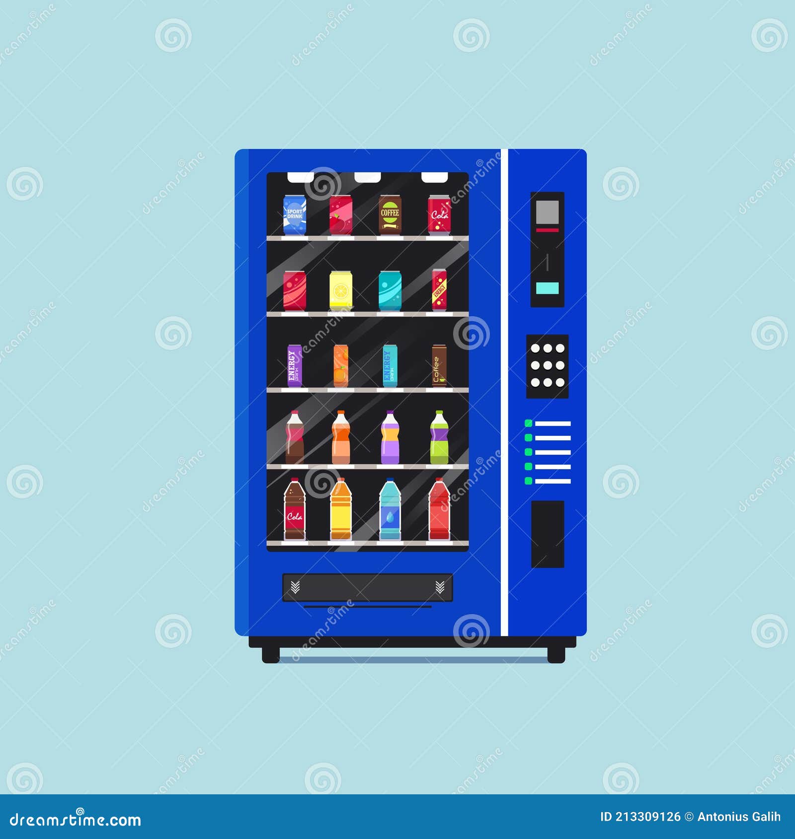 Illustration of Full Vending Machine with Drinks. Isolated on a Cyan ...
