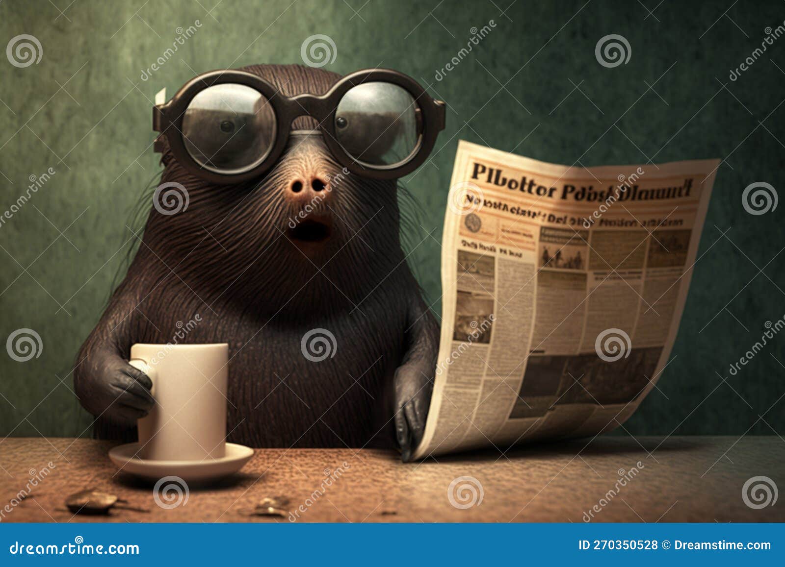 Illustration of Funny Blind Mole with Glasses Reading a Newspaper AI ...