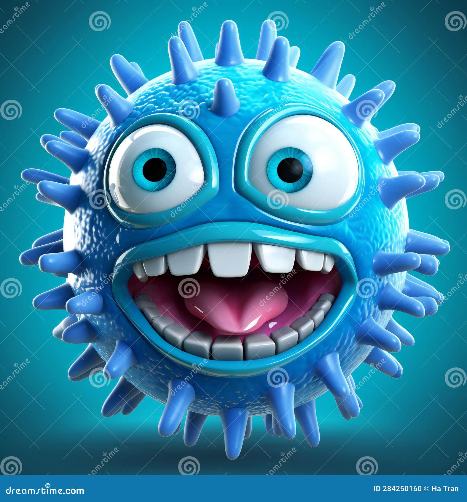 Funny Blue Virus Character on Blue Background Stock Illustration ...
