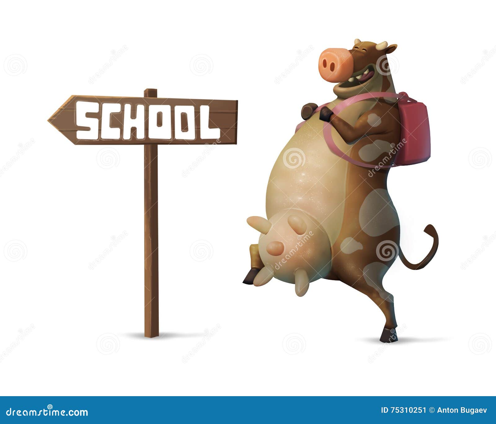Illustration a Funny Cow Character with Backpack Going To School Stock ...