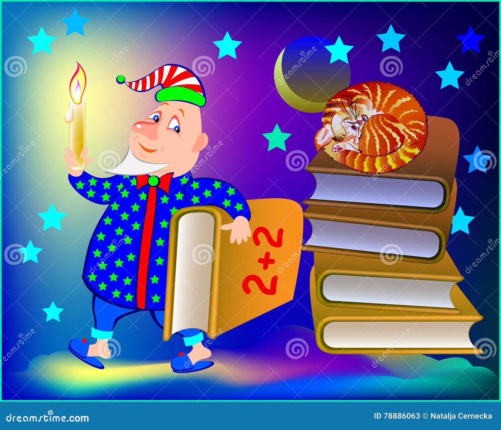 Illustration of Funny Dwarf Going To Read the Book. Stock Vector ...