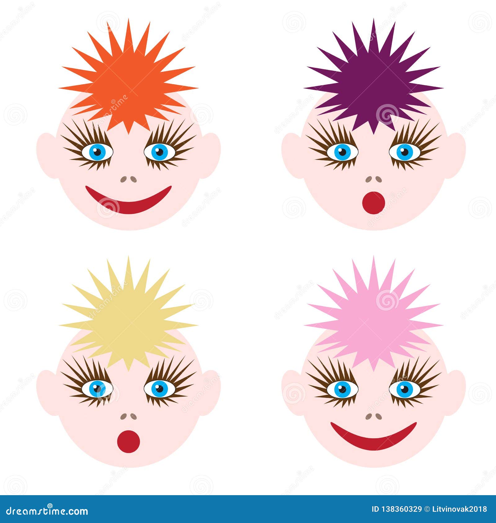 Illustration of Funny Faces. the Image of Colored Hair of Different ...