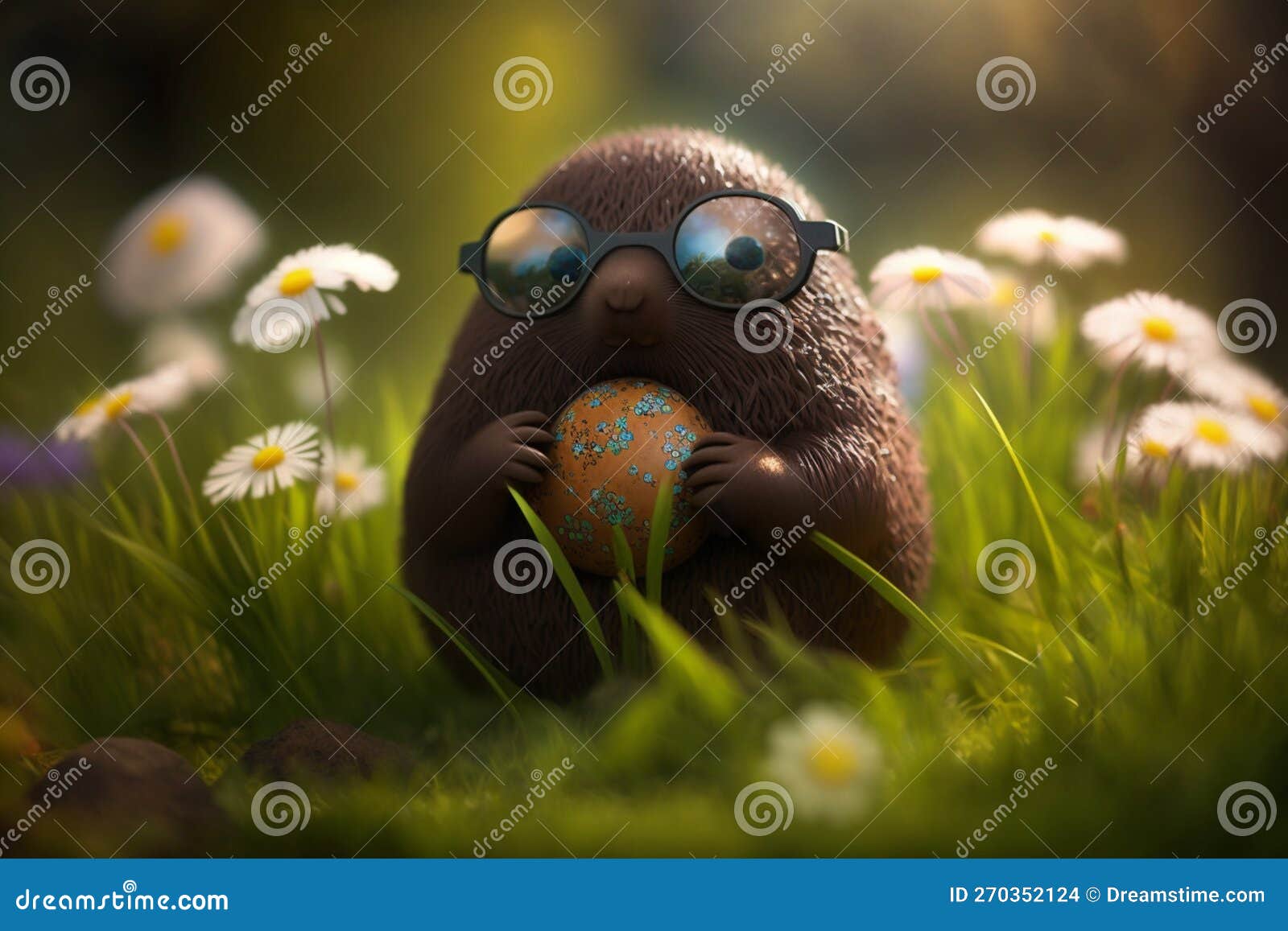 Illustration of Funny Mole with Easter Egg on a Green Meadow AI ...