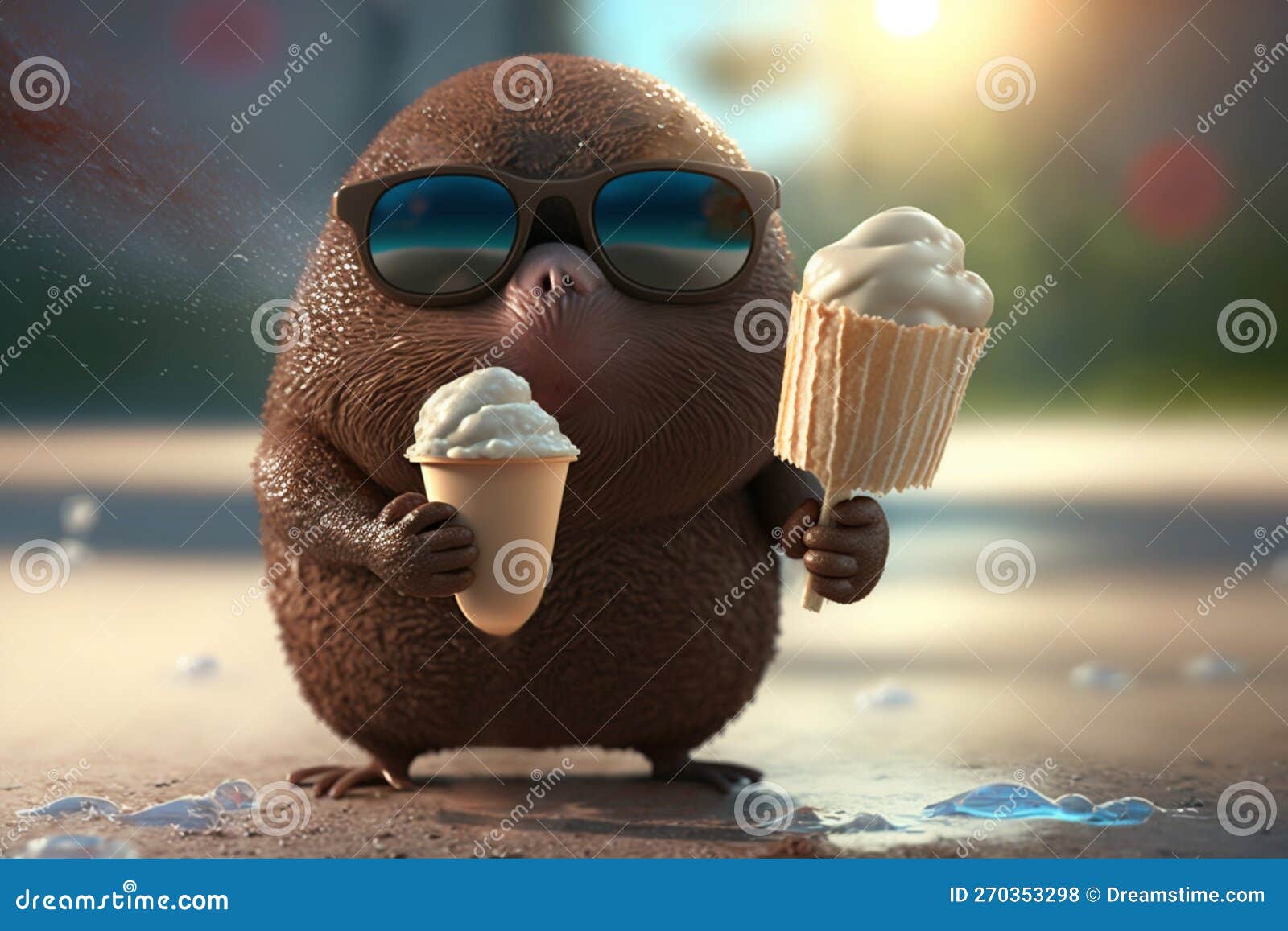 Illustration Funny Mole with Sunglasses Eats an Ice Cream in Summer AI ...