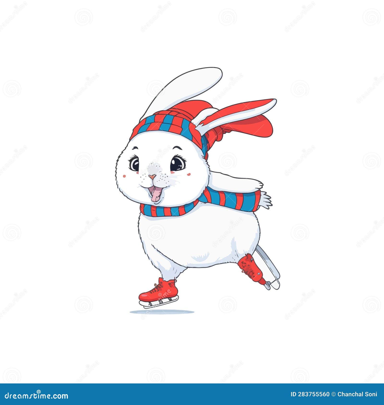 Illustration of Funny Rabbit on Ice Skates Stock Illustration ...
