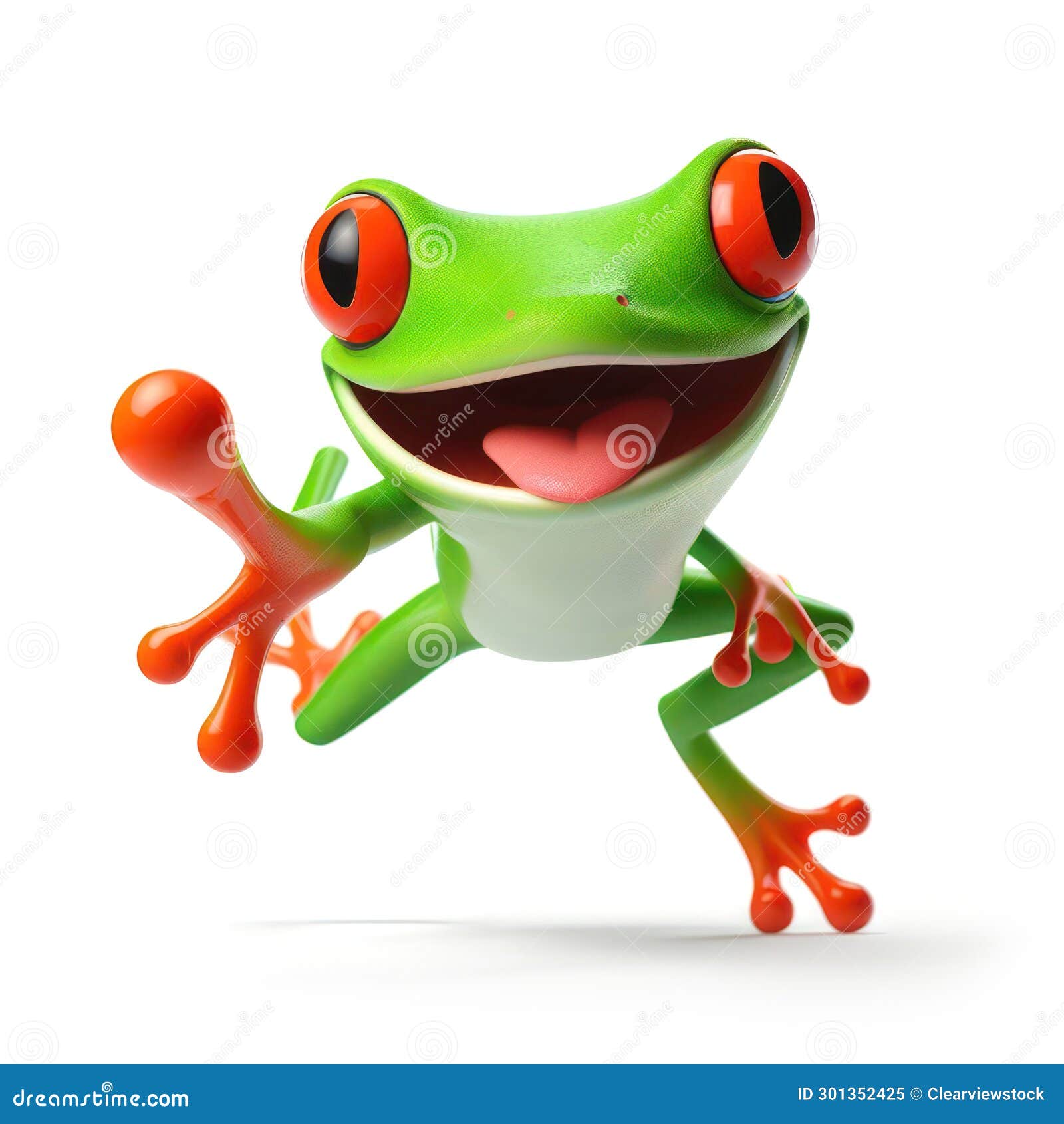 Illustration of a Funny Red Eyed Tree Frog Jumping and Reaching for ...