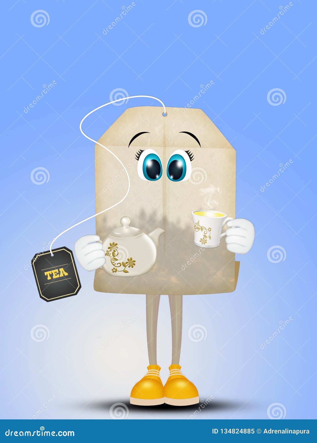 Funny tea bag cartoon stock illustration. Illustration of label - 134824885