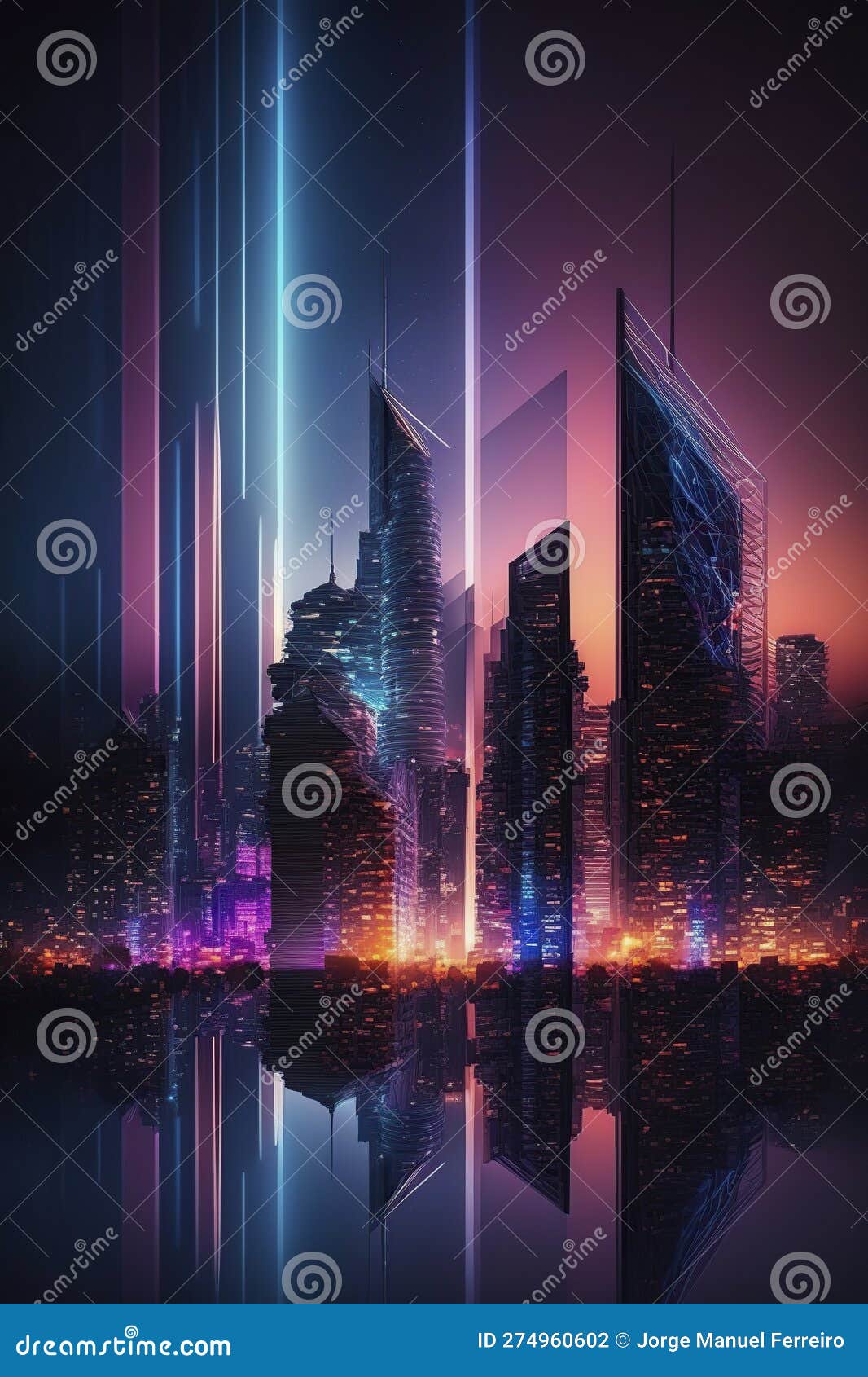 Illustration, Future Urban Cities Long Exposures in Neon, Ai Generative ...