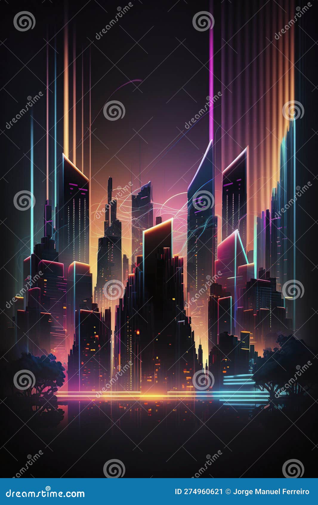 Illustration, Future Urban Cities Long Exposures in Neon, Ai Generative ...