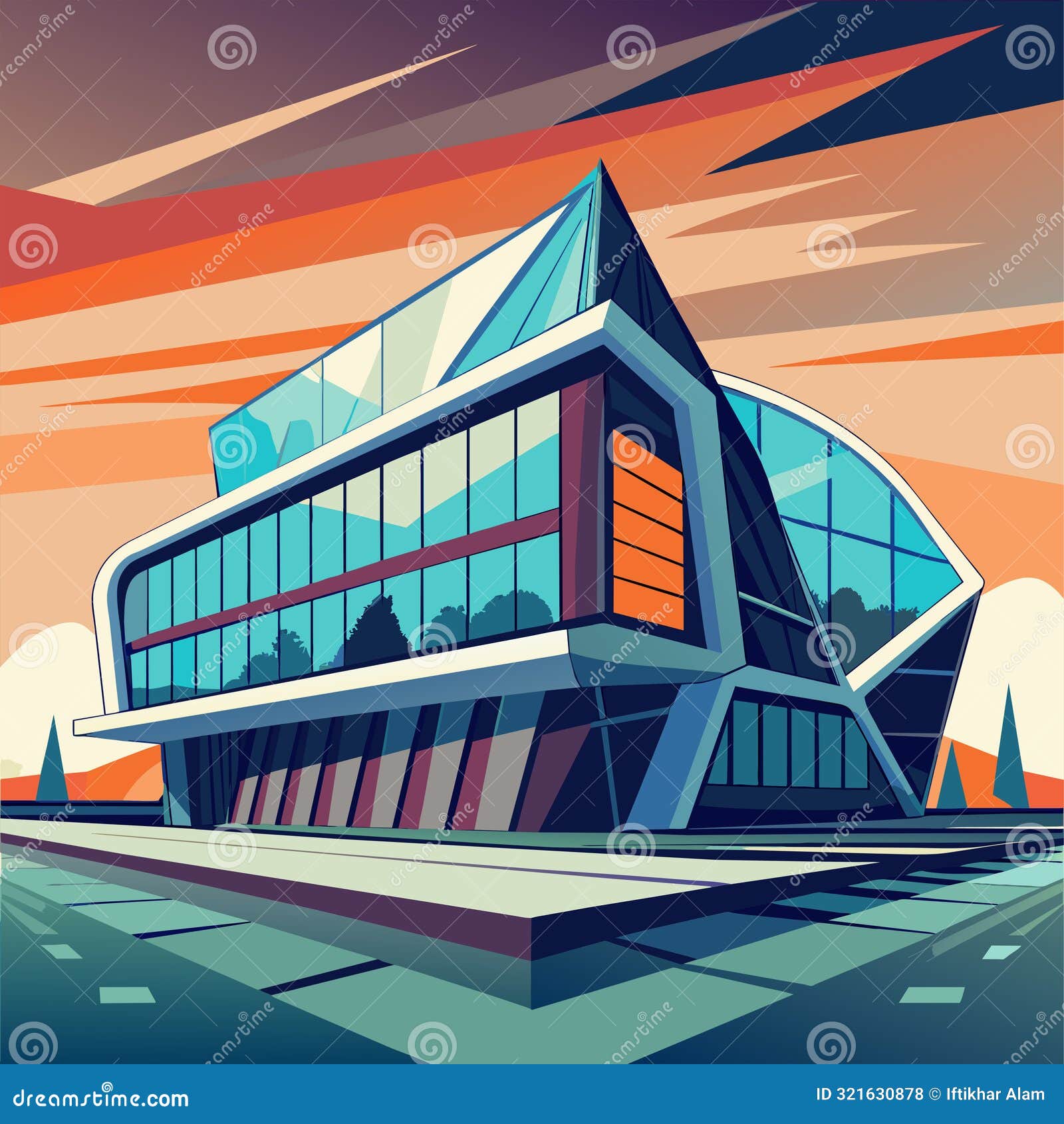 An Illustration of a Futuristic Building with Large Windows and an ...